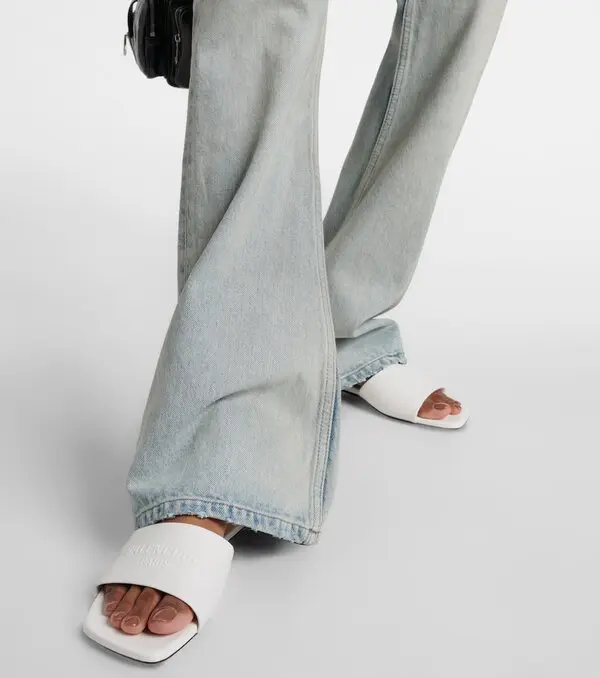 Balenciaga Duty Free Leather Slides - White