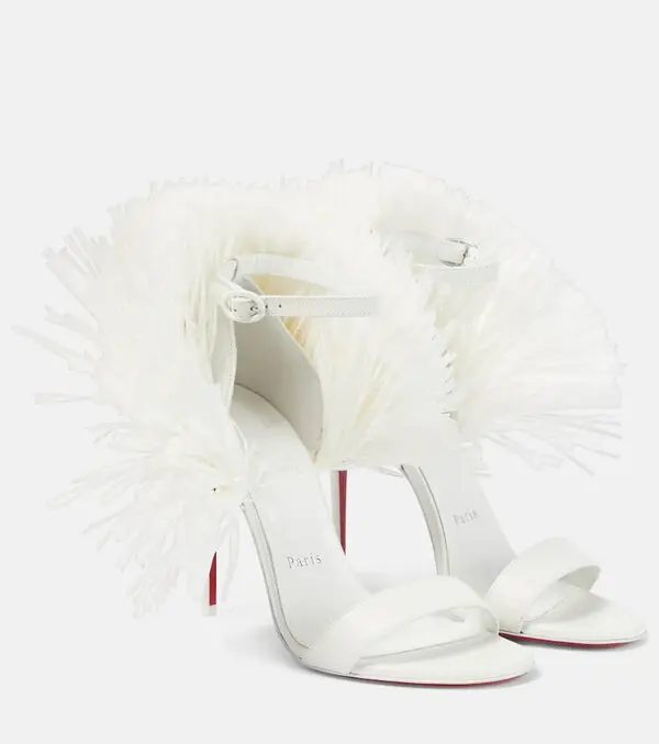 CHRISTIAN LOUBOUTIN Bridal Loubigirl 100 Raffia-trimmed Sandals - White