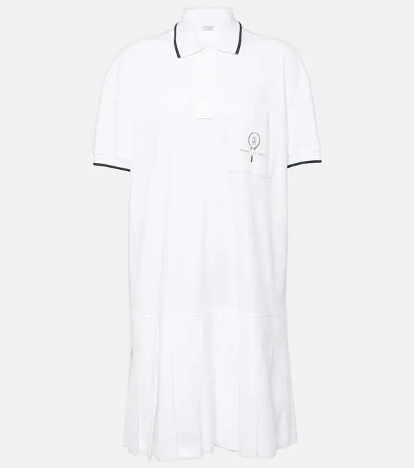 Brunello Cucinelli Pleated Cotton Polo Dress - White