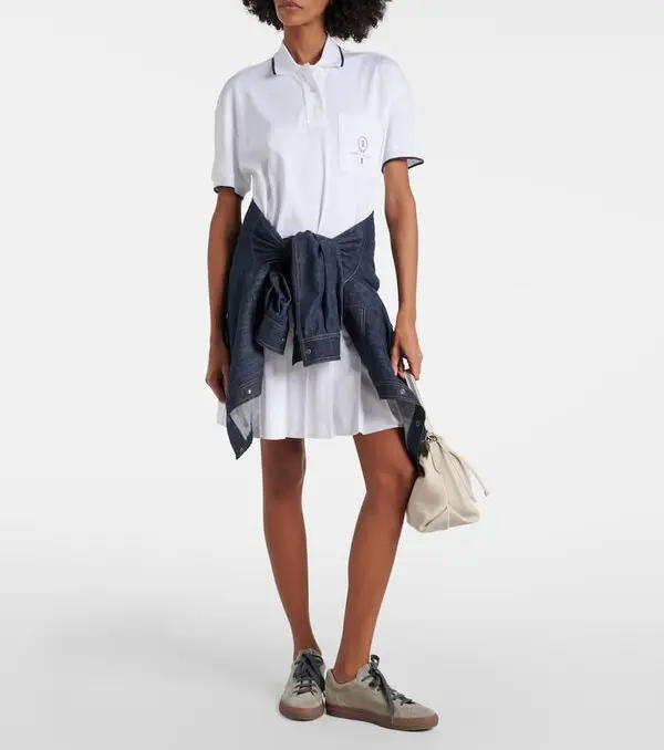 Brunello Cucinelli Pleated Cotton Polo Dress - White