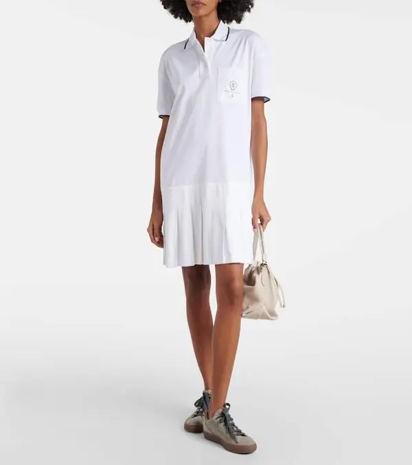 Brunello Cucinelli Pleated Cotton Polo Dress - White