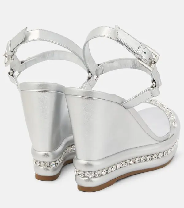 CHRISTIAN LOUBOUTIN Pyrastrass Metallic Leather Wedge Sandals
