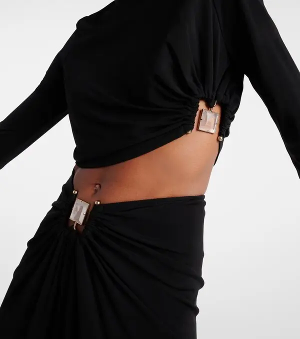 Christopher Esber Embellished Cutout Jersey Top - Black