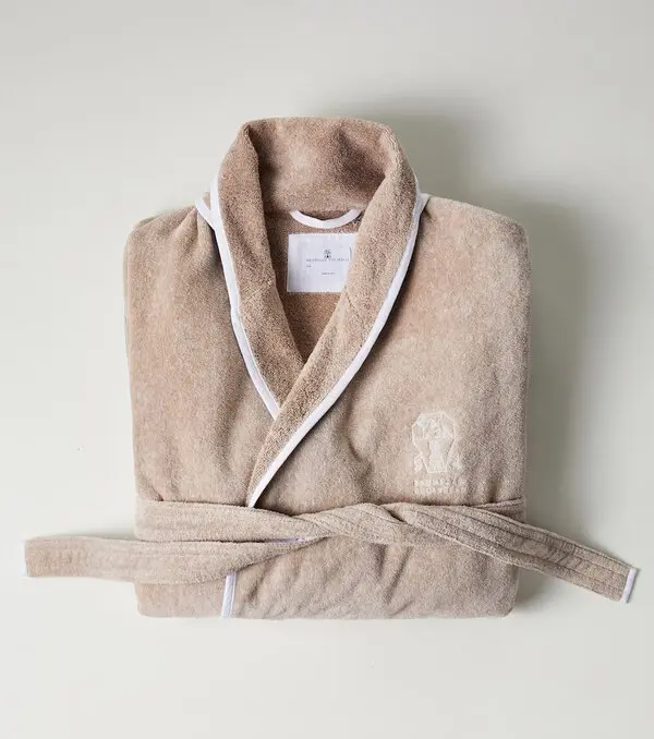 Brunello Cucinelli Linen-trimmed Cotton Terry Bathrobe - Beige