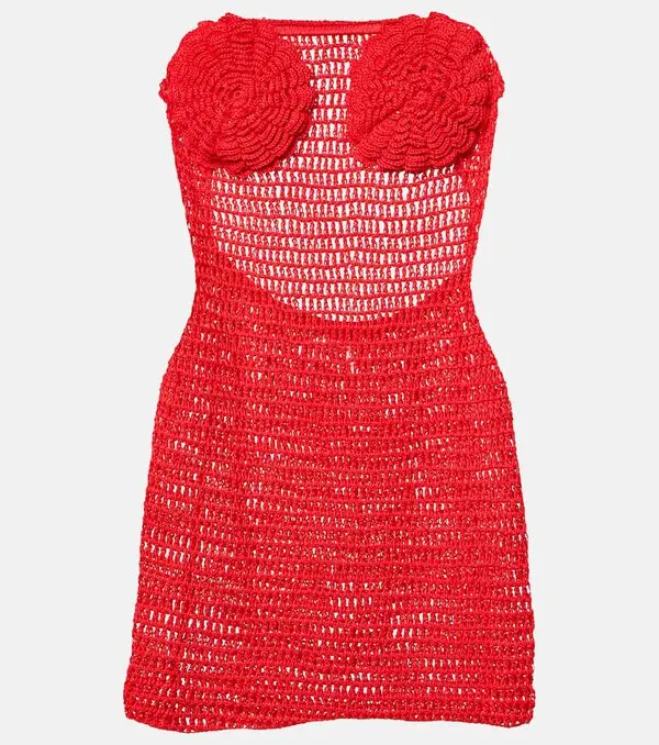 Anna Kosturova Camellia Cotton Crochet Bustier Dress - Red