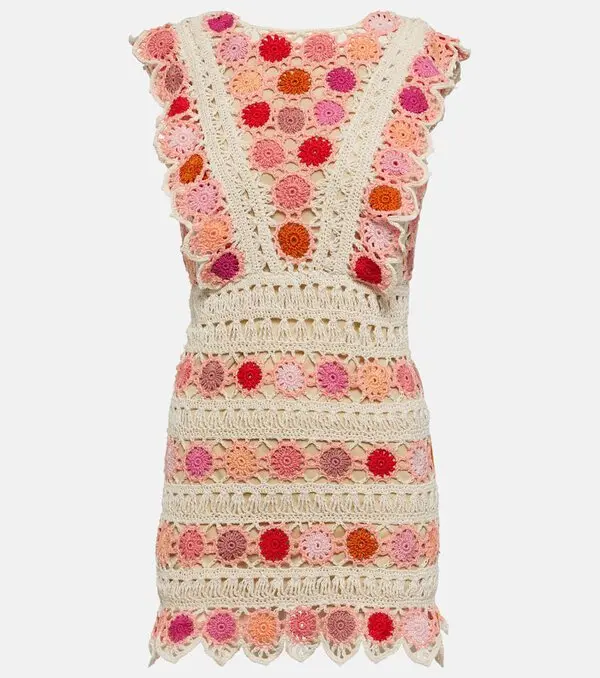 Anna Kosturova Bouquet Floral Crochet Minidress - Multicoloured