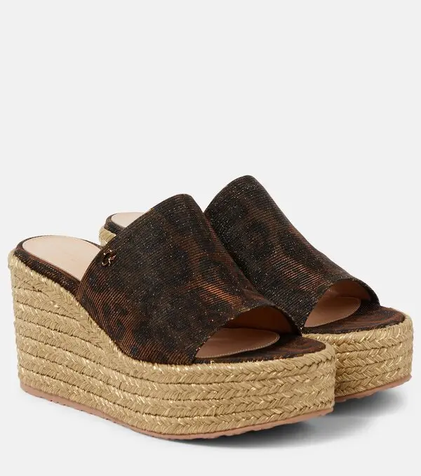 GIANVITO ROSSI Leopard-print Espadrille Wedge Mules - Brown