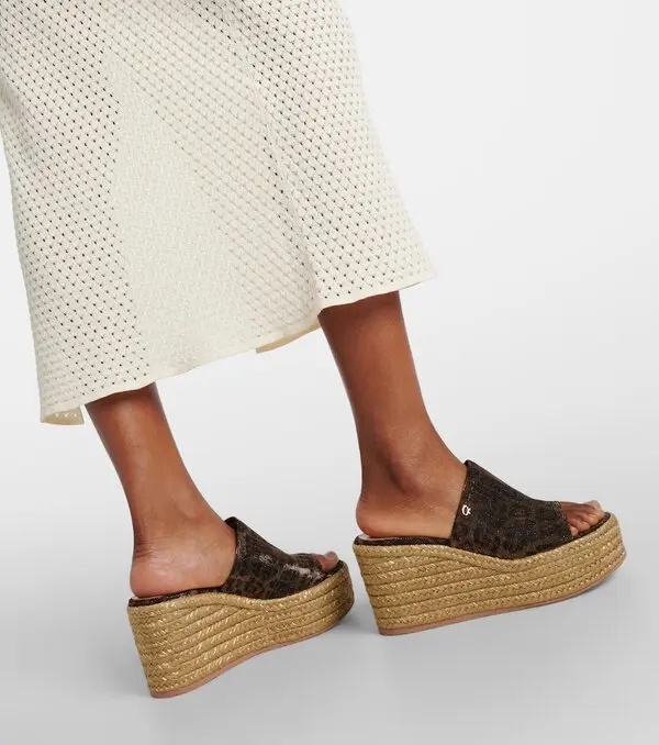 GIANVITO ROSSI Leopard-print Espadrille Wedge Mules