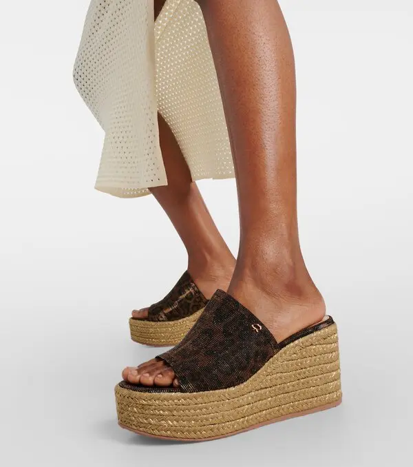 GIANVITO ROSSI Leopard-print Espadrille Wedge Mules