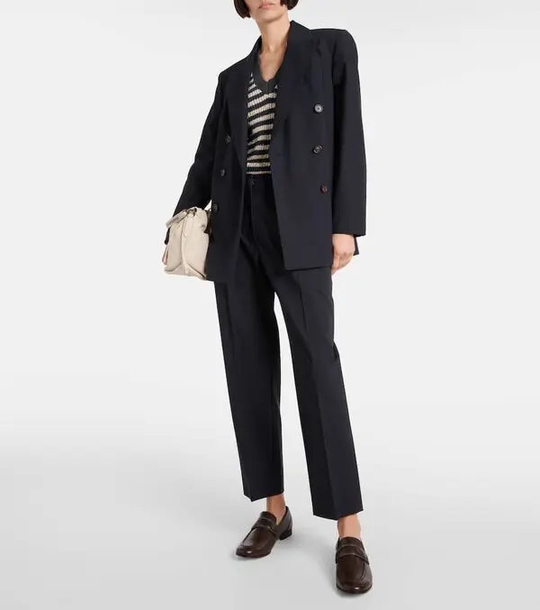 Brunello Cucinelli Double-breasted Wool-blend Blazer - Blue