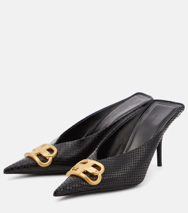 Balenciaga Square Knife Bb 80 Leather Mules In Metallic - 40% Off