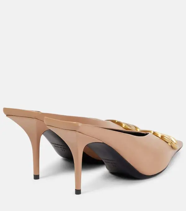 Balenciaga Square Knife 80 Bb Leather Mules In Beige - 40% Off
