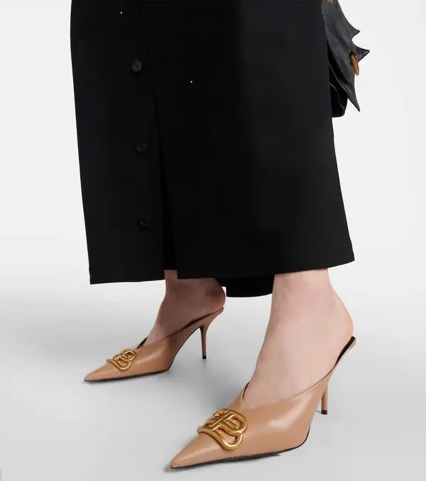 Balenciaga Square Knife 80 Bb Leather Mules In Beige - 40% Off