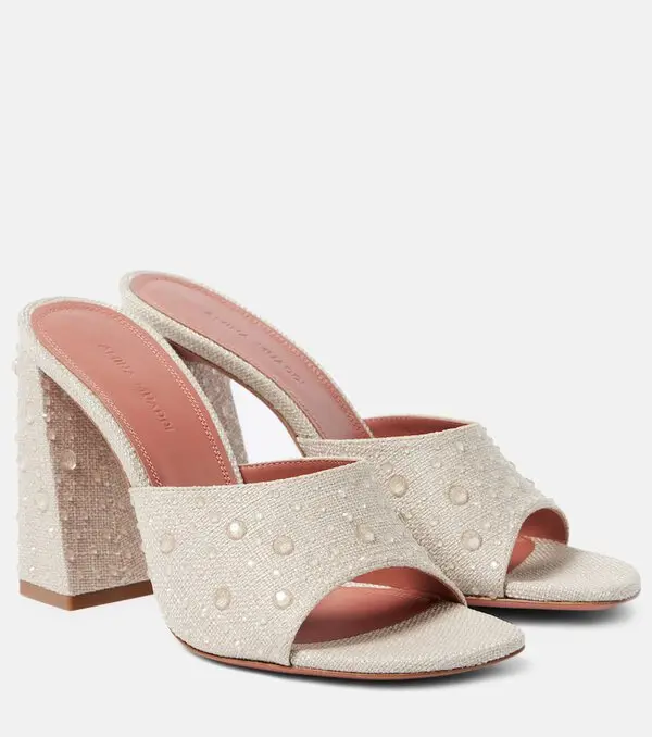 Amina Muaddi Brigitte Slipper 95 Mules - Beige