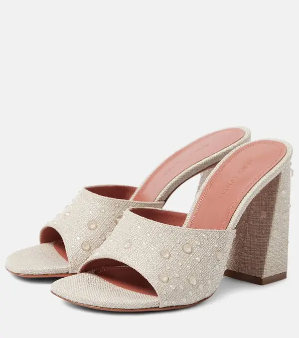 Amina Muaddi Brigitte Slipper 95 Mules - Beige