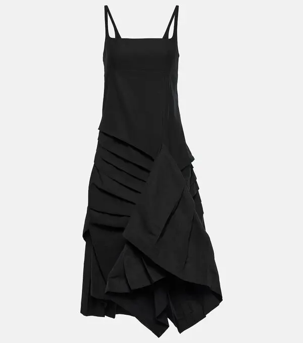 Dries Van Noten Draped Pleated Midi Dress - Black