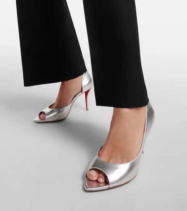 CHRISTIAN LOUBOUTIN Open Apostropha 80 Metallic Leather Pumps - Silver