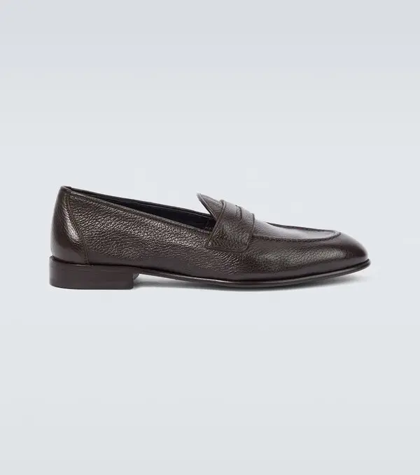 Brioni Appia Grained Leather Penny Loafers - Brown