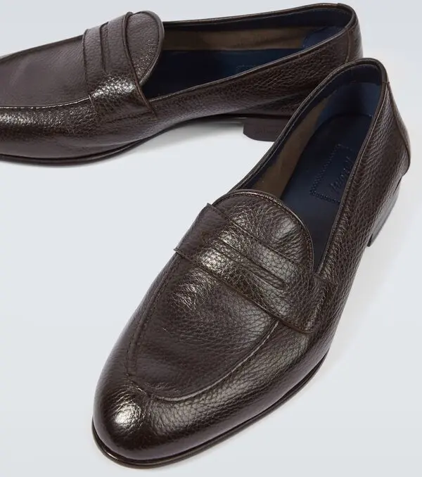 Brioni Appia Grained Leather Penny Loafers - Brown