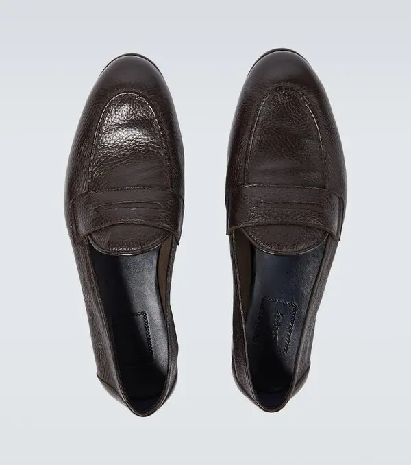 Brioni Appia Grained Leather Penny Loafers - Brown