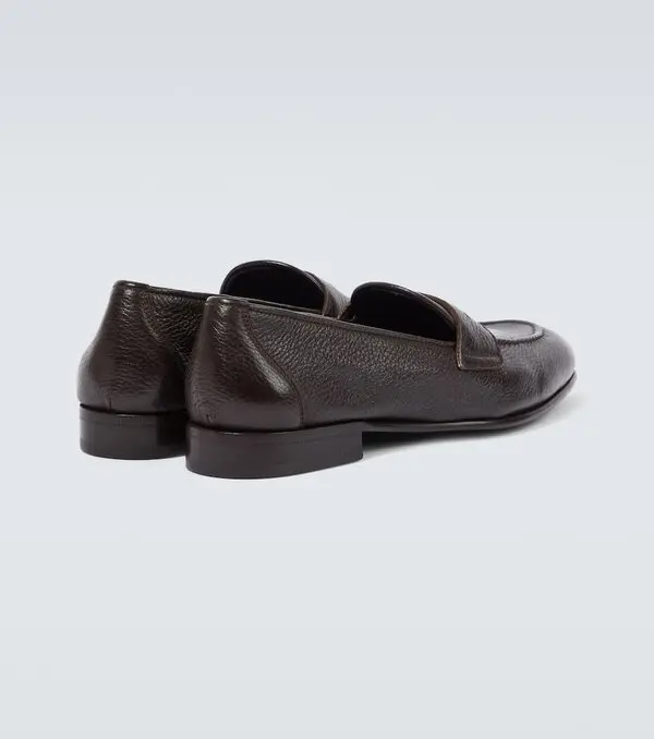 Brioni Appia Grained Leather Penny Loafers - Brown