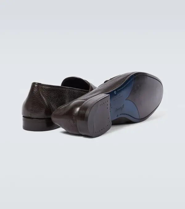 Brioni Appia Grained Leather Penny Loafers - Brown