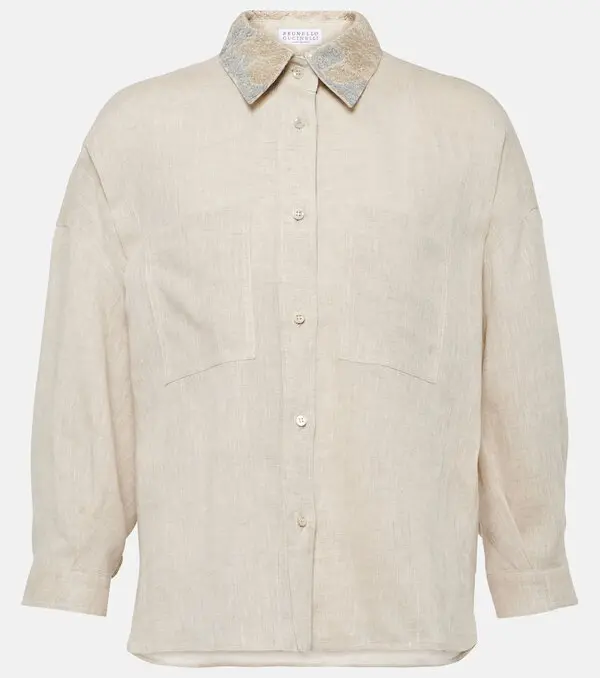 Brunello Cucinelli Embellished Linen Shirt - Beige