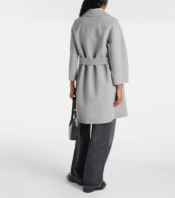 Max Mara Virgin Wool Wrap Coat - Grey