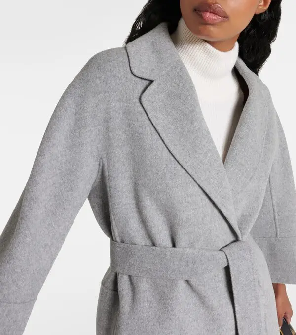 Max Mara Virgin Wool Wrap Coat - Grey