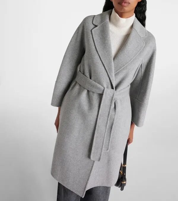 Max Mara Virgin Wool Wrap Coat - Grey