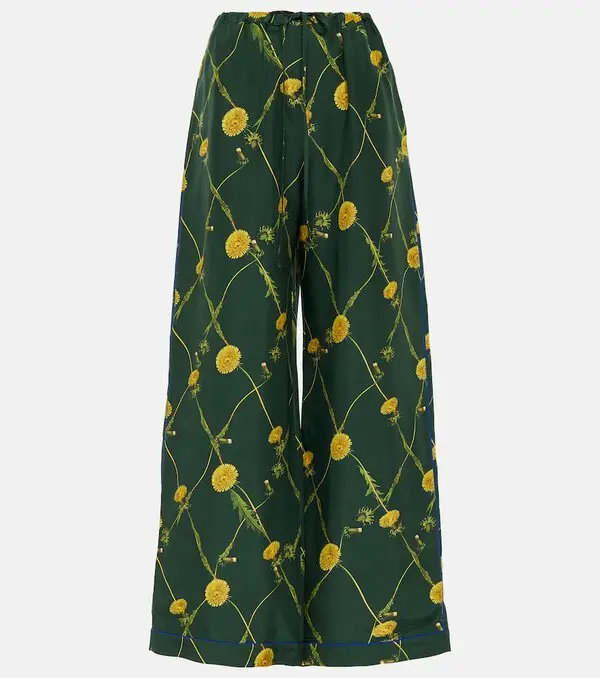 Burberry Floral Silk Pajama Pants - Green