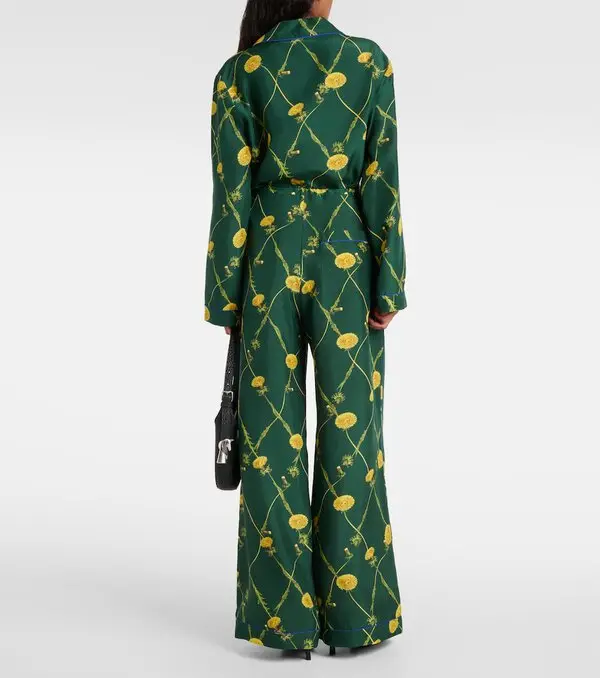 Burberry Floral Silk Pajama Pants - Green