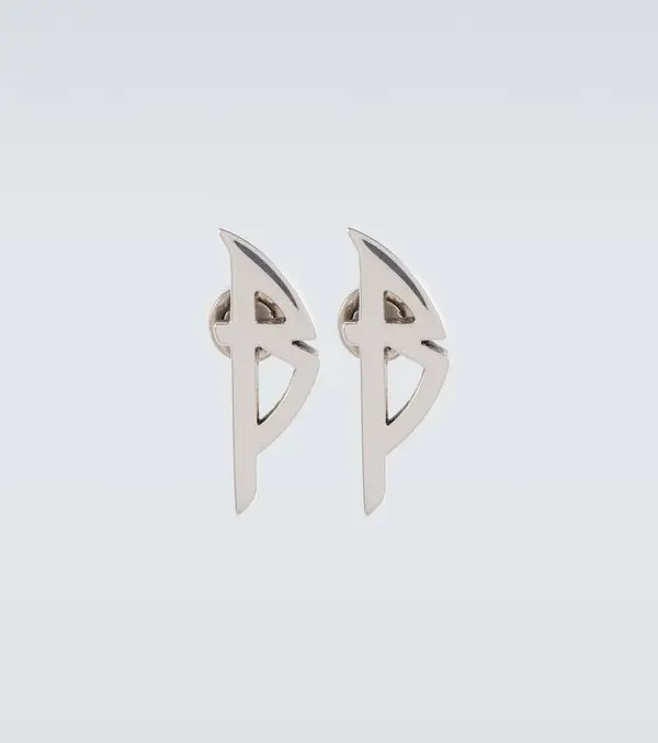 Balenciaga Typo Logo Earrings - Silver
