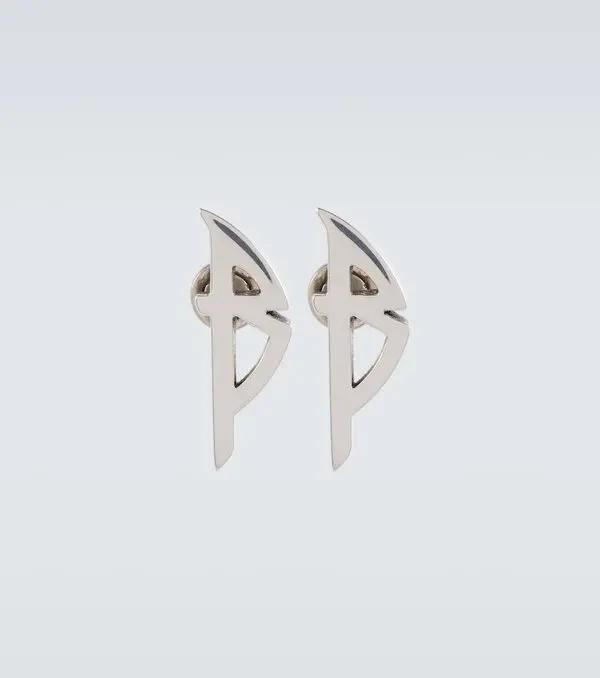 Balenciaga Typo Logo Earrings - Silver