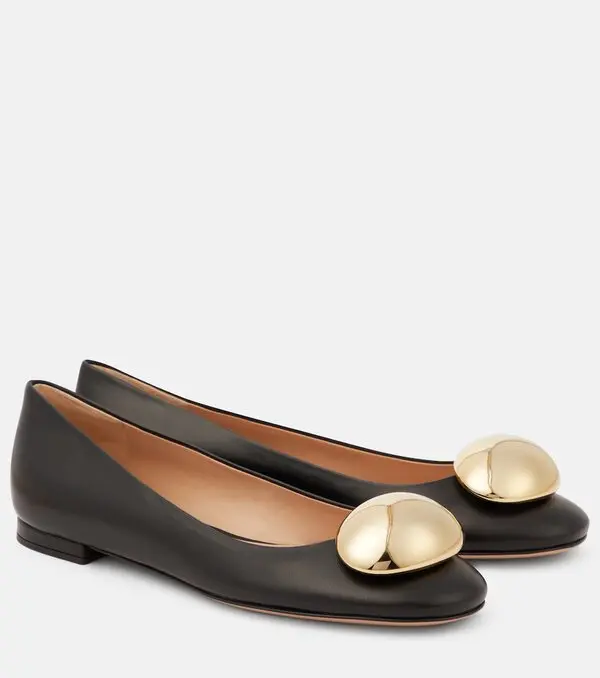 GIANVITO ROSSI Sphera Leather Ballet Flats - Black