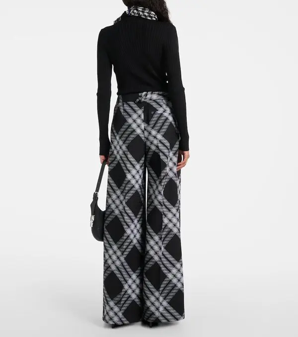 Burberry Checked Wool Wide-leg Pants