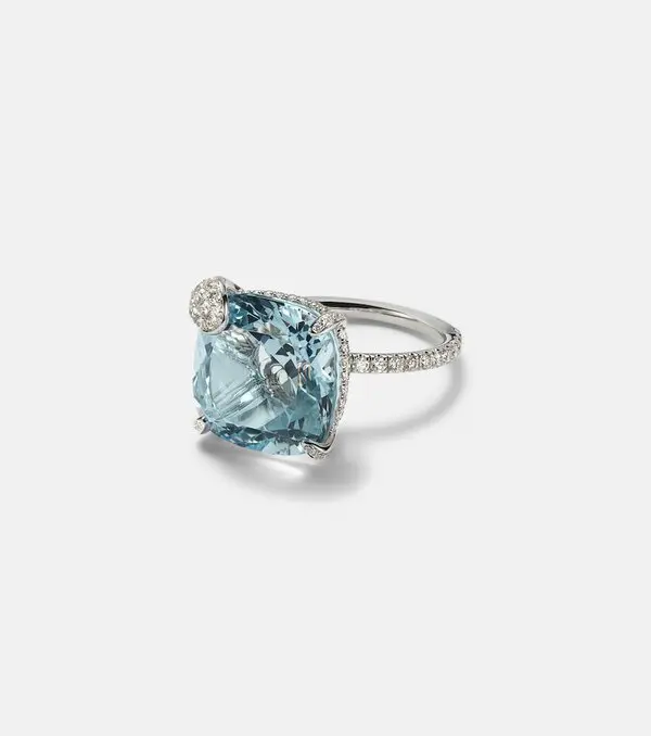 BUCHERER FINE JEWELLERY 18kt White Gold Aquamarine And Diamond Ring - Silver