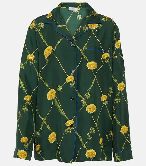 Burberry Floral Silk Poplin Pajama Shirt - Green