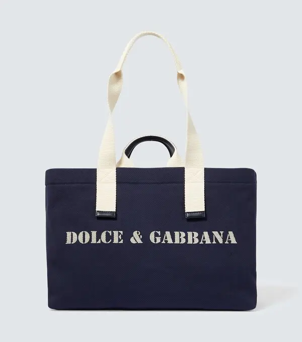 Dolce & Gabbana Logo Leather-trimmed Tote Bag - Blue
