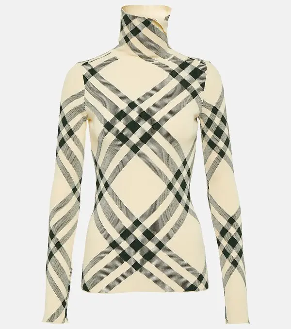 Burberry Check Turtleneck Sweater - White