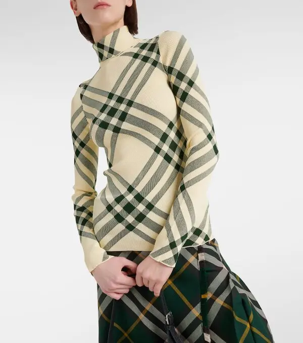 Burberry Check Turtleneck Sweater - White