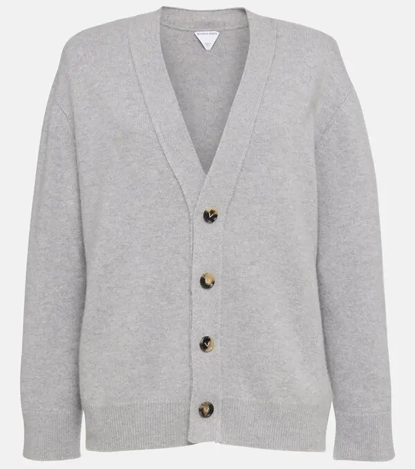 Bottega Veneta Leather-trimmed Cashmere-blend Cardigan - Grey