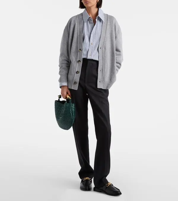 Bottega Veneta Leather-trimmed Cashmere-blend Cardigan - Grey