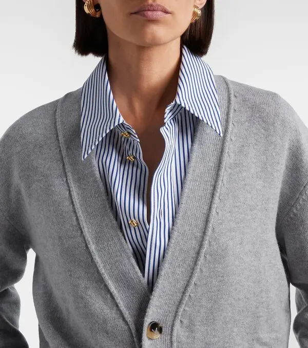 Bottega Veneta Leather-trimmed Cashmere-blend Cardigan - Grey