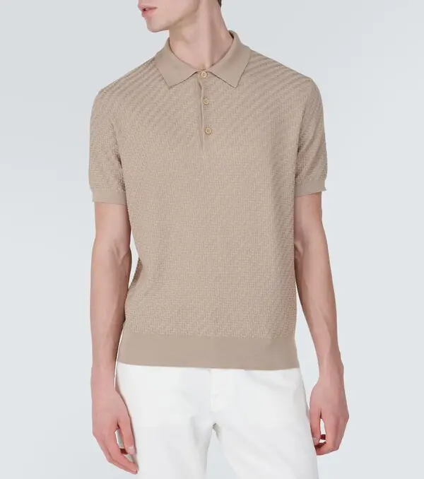 Brioni Cotton, Silk And Cashmere Polo Shirt - Beige