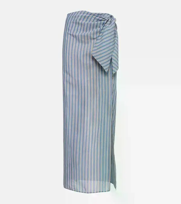 Brunello Cucinelli Striped Cotton And Silk Wrap Skirt - Blue