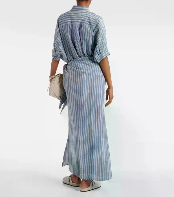 Brunello Cucinelli Striped Cotton And Silk Wrap Skirt - Blue