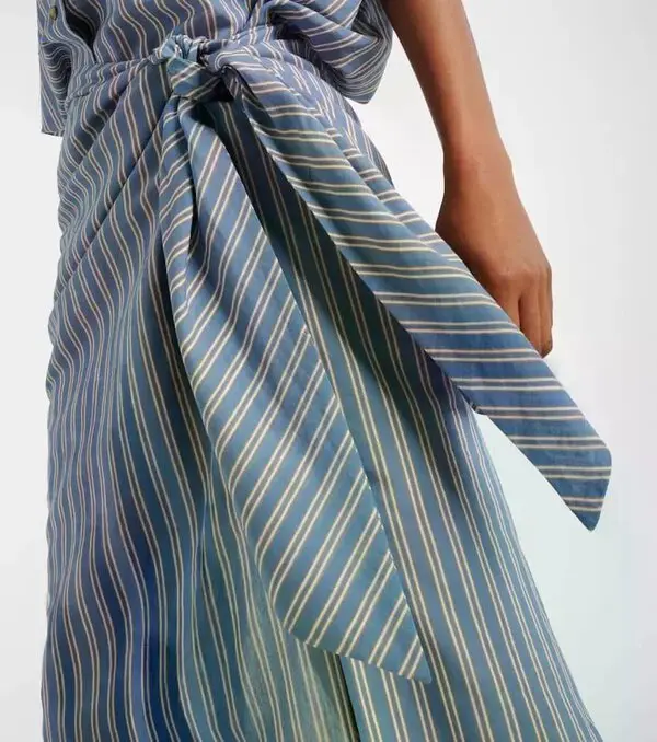 Brunello Cucinelli Striped Cotton And Silk Wrap Skirt - Blue