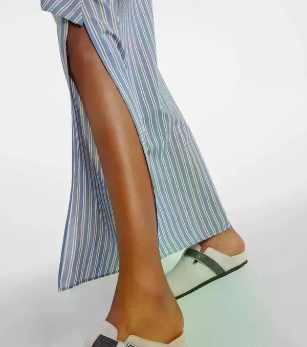 Brunello Cucinelli Striped Cotton And Silk Wrap Skirt - Blue