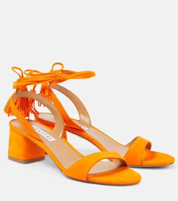 AQUAZZURA Alu Tasseled Suede Sandals - Orange
